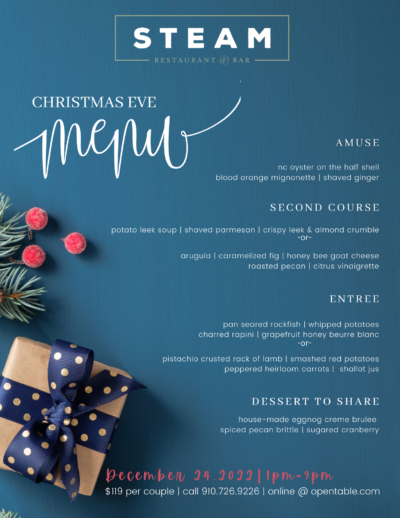 Holiday Menu – Steam Restaurant ILM