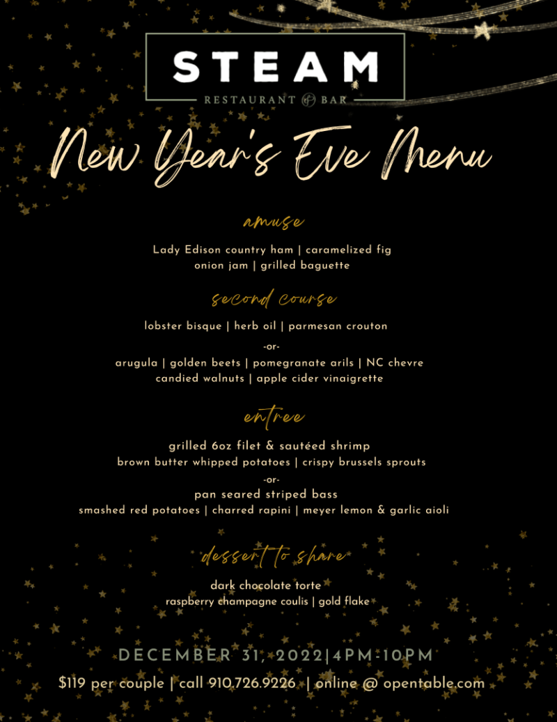 Holiday Menu – Steam Restaurant ILM